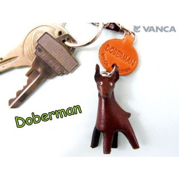 Doberman Leather Dog Keychain