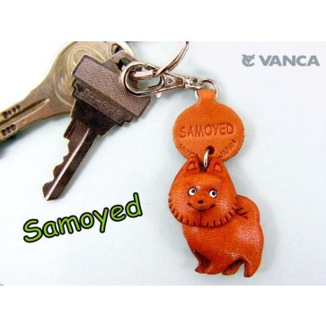 Samoyed Leather Dog Keychain