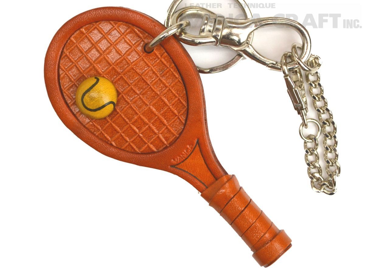 Tennis Racket Handmade Leather Keychain Bag Charm