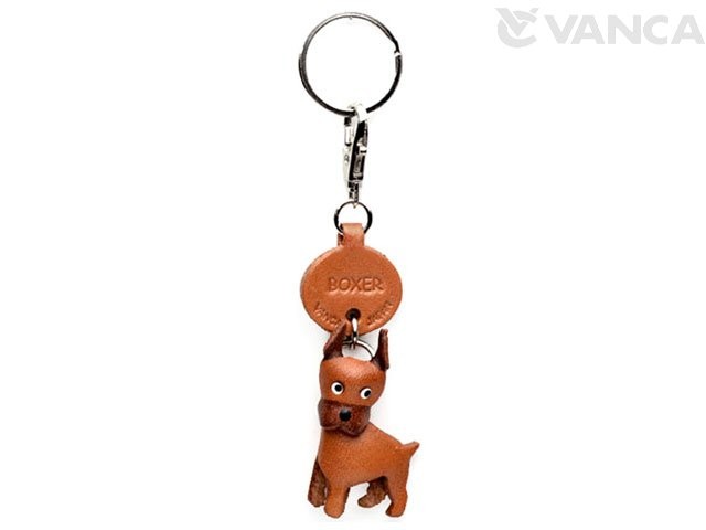 Boxer Leather Dog Keychain