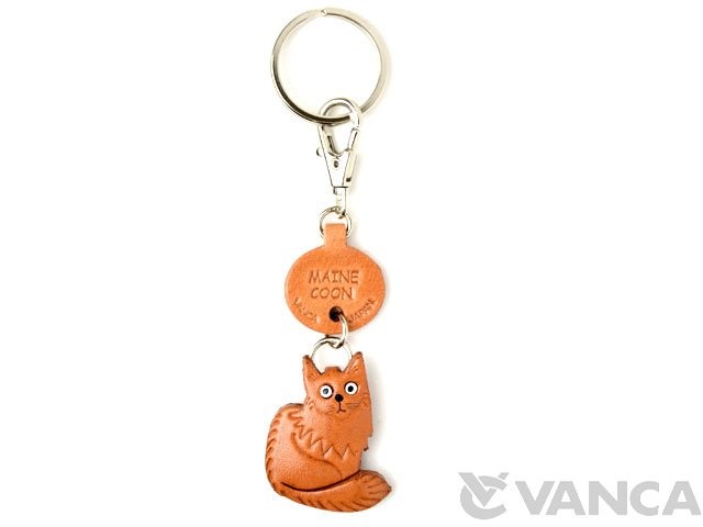 Maine Coon Leather Keychain Cat
