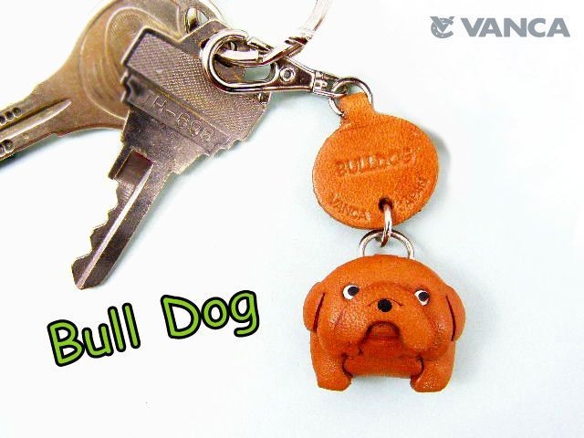 Bulldog Leather Dog Keychain